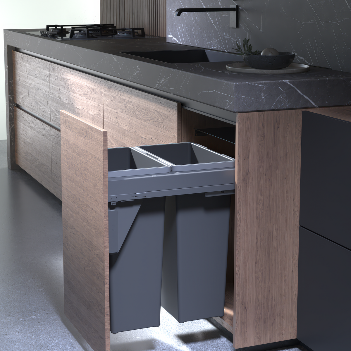 Waste Bin, Under Counter, 70 Litre Capacity (2 x 35L Bins), Suits 500m ...