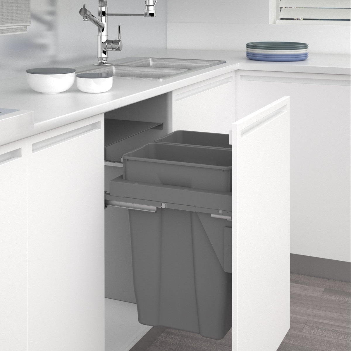 Waste Bin, Under Counter, 70 Litre Capacity (2 x 35L Bins), Suits 600m ...