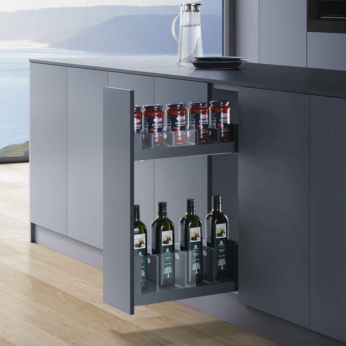 Iviro Glass Base Pull Out Storage Unit With Soft Close, Suits 150mm Ca ...